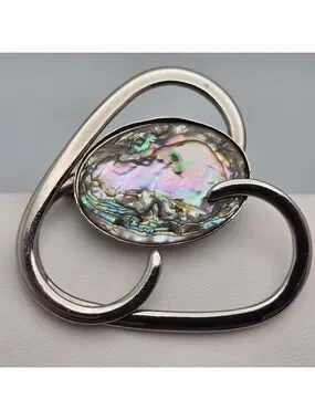 Vintage | Jewelry | Silvertone Oval Abalone Shell Brooch Circular ...